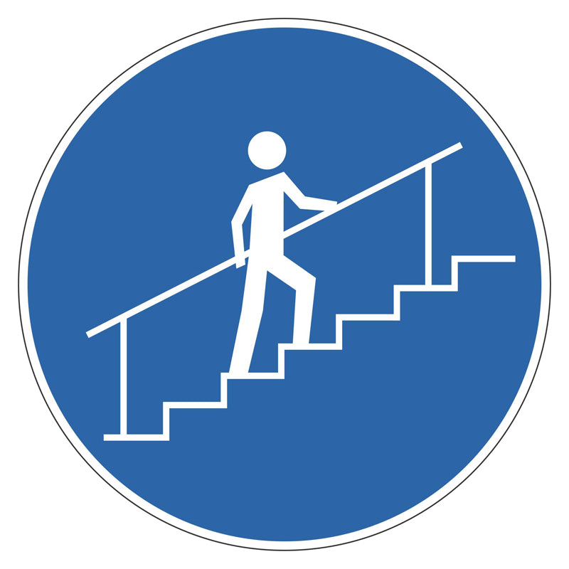 Mandatory Sign - Use Hand Rail 200mm Diameter Vinyl — Safetysigns.com.au
