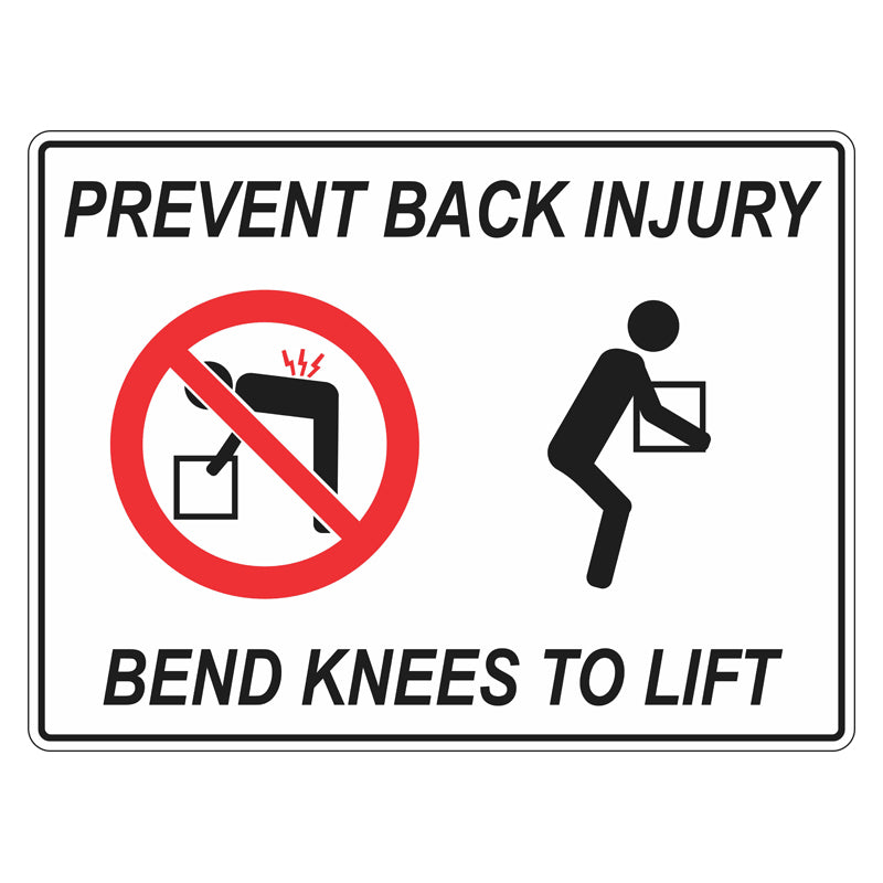 Prevent Back Injury Sign - Bend Knees To Lift – Safetysigns.com.au