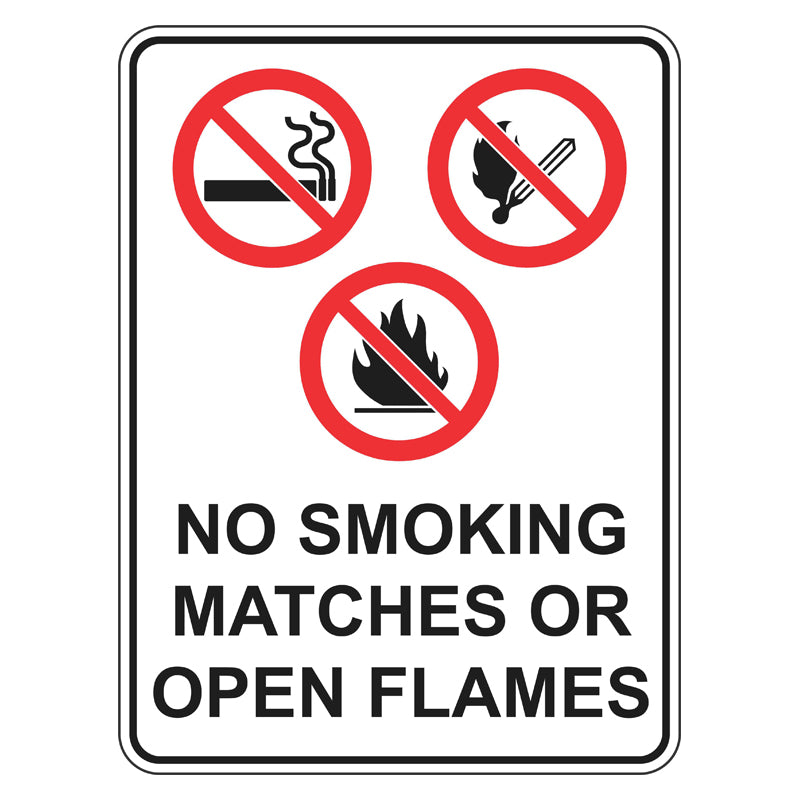 No Smoking Matches Or Open Flames Sign – Safetysigns.com.au