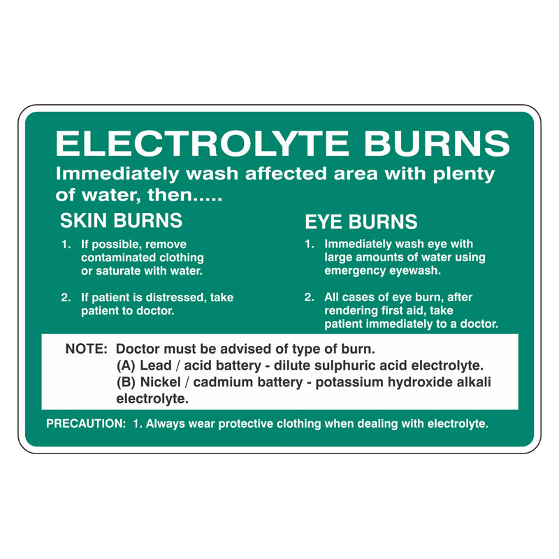 Emergency Sign - Electrolyte Burns — Safetysigns.com.au