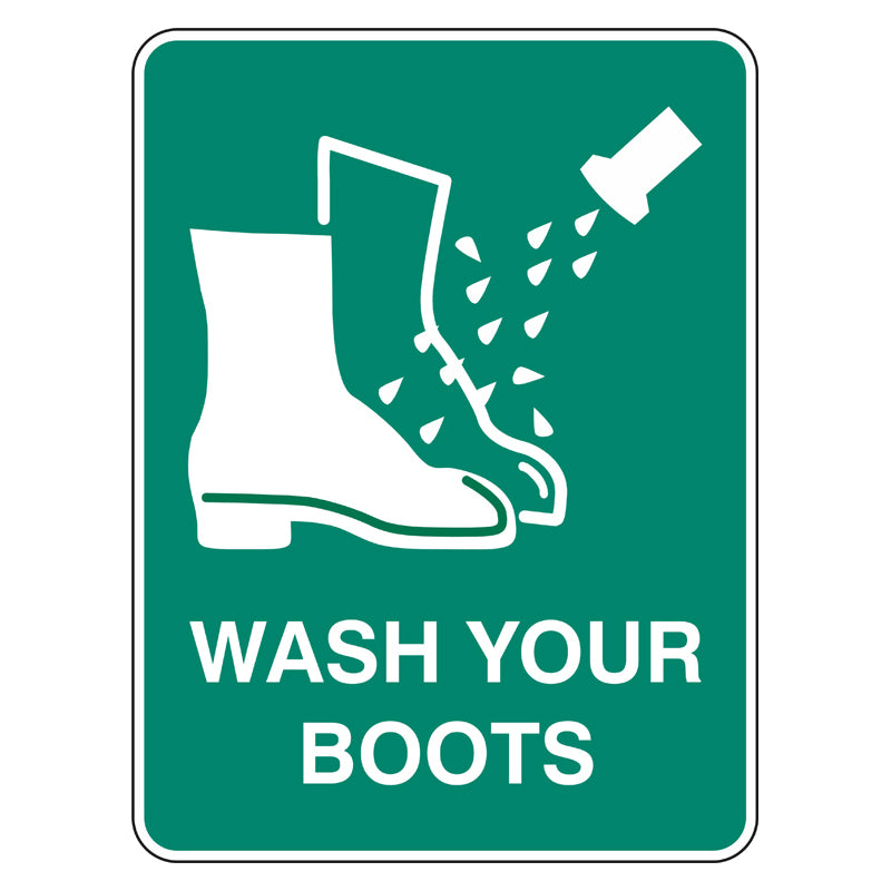 Emergency Sign - Wash Your Boots 225x300mm Polypropylene — Safetysigns ...