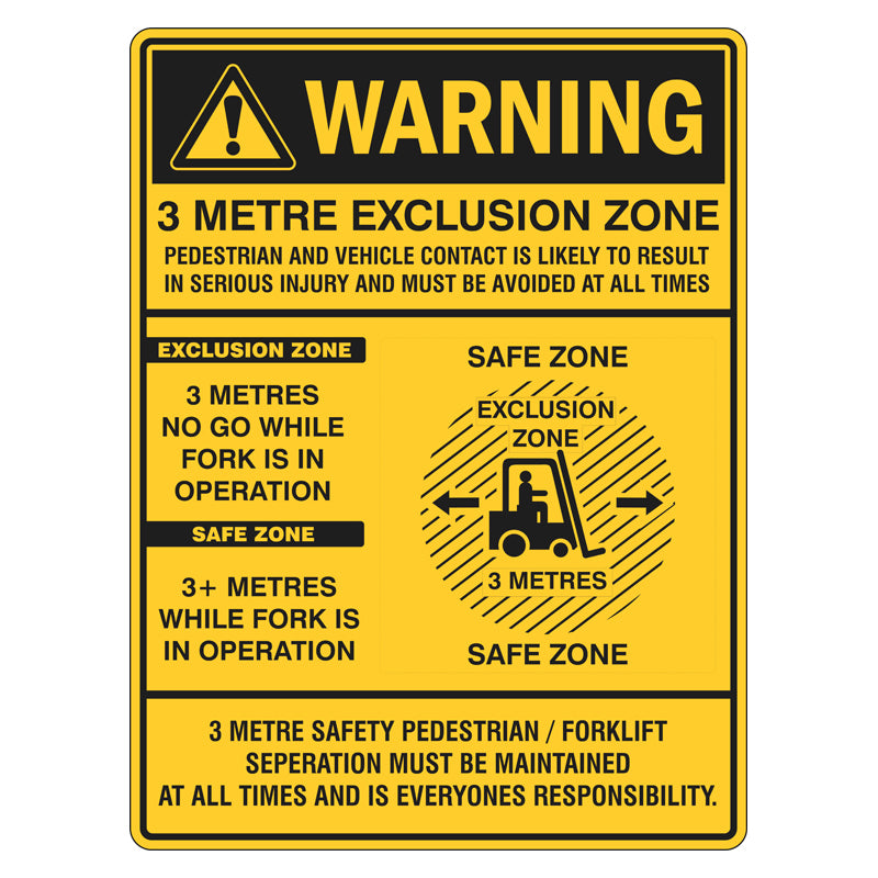 Warning Sign - Warning 3 Metre Exclusion Zone 450x600mm PP ...