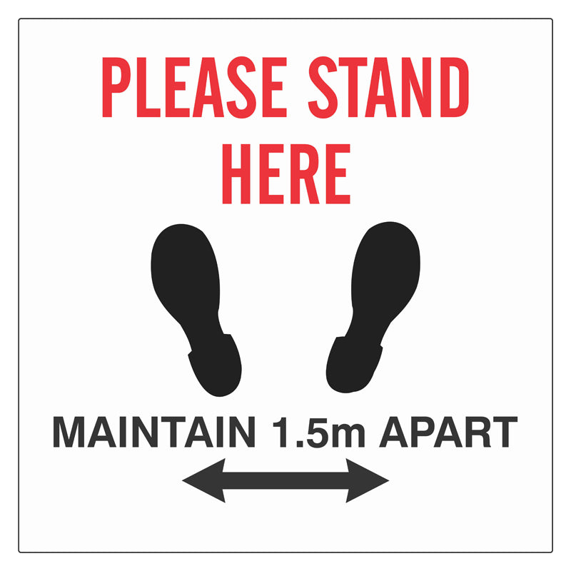 Floor Sign - Please Stand Here | 435mm Self Adhesive Safety Floor ...
