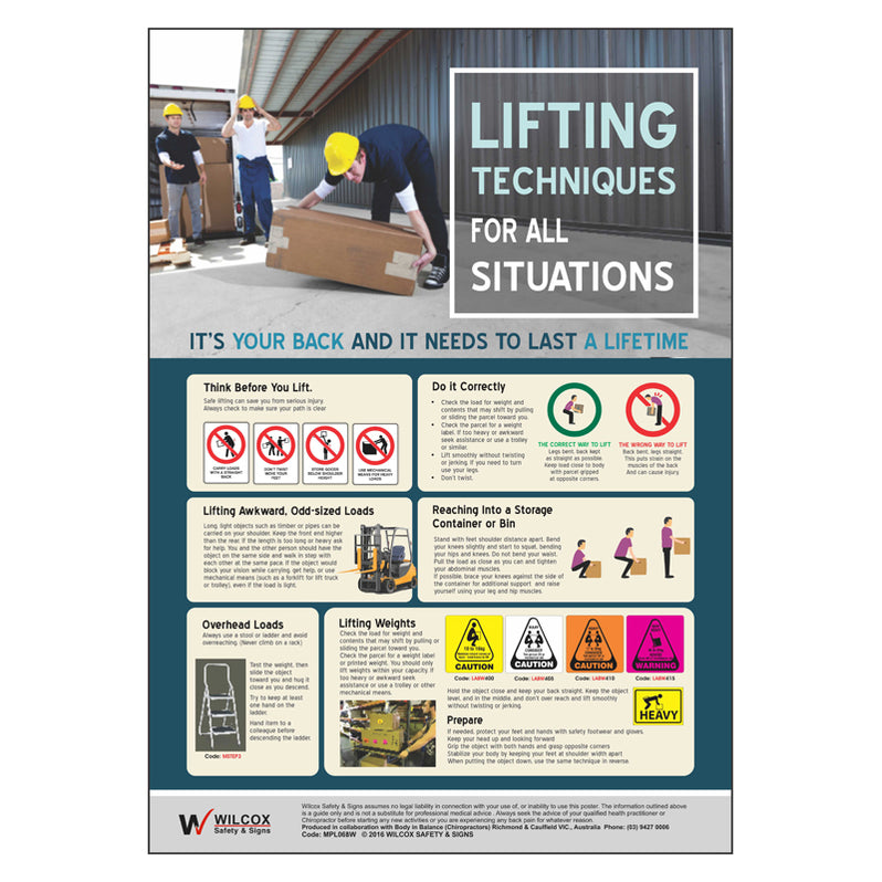 Lifting Techniques Poster — Safetysigns.com.au