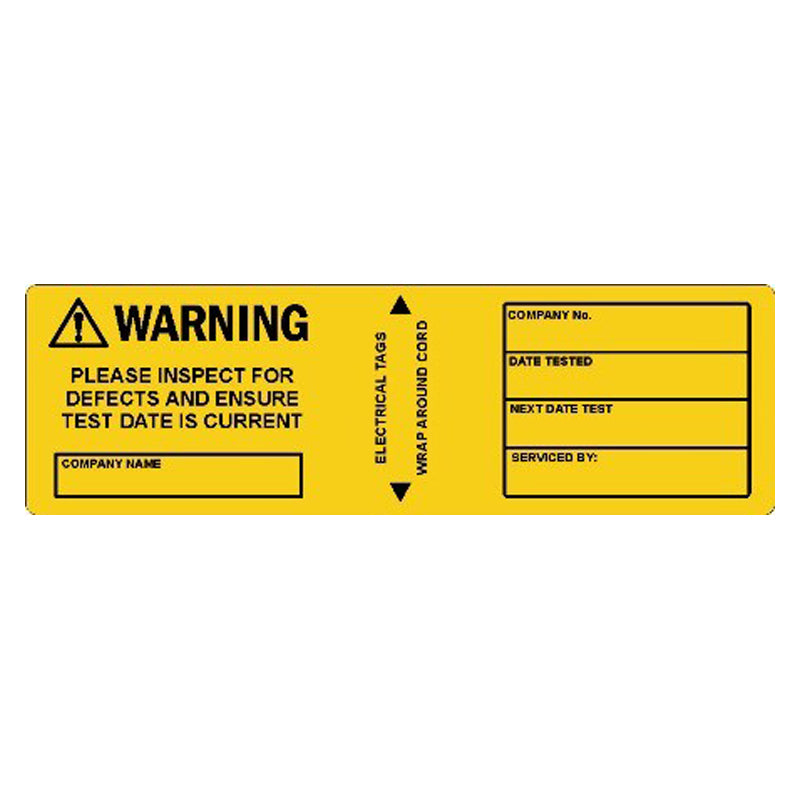 Electrical Test Tags - Yellow, 130 x 40mm Pack of 100 — Safetysigns.com.au
